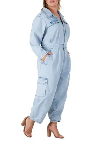 STANDARDS & PRACTICES Cargo Long Sleeve Denim Jumpsuit