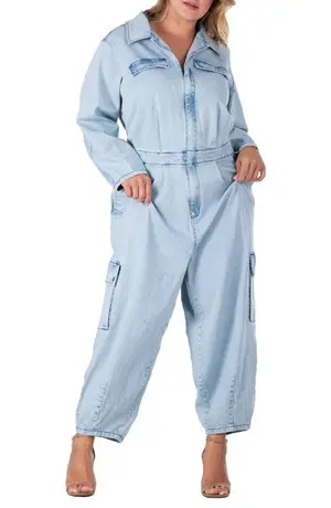STANDARDS & PRACTICES Cargo Long Sleeve Denim Jumpsuit
