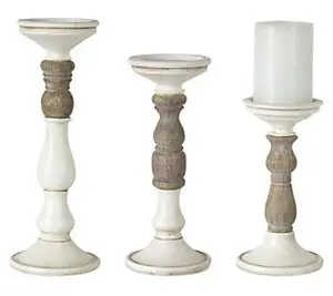 MELROSE Ivory Candlesticks With Wood Accent S T Of Three - One-color