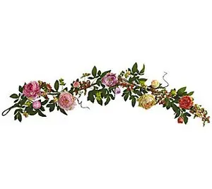 NEARLY NATURAL 60' Mixed Peony And Berry Garland Nearly Nat Ural - One-color