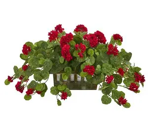 NEARLY NATURAL Geranium Plant In Decorative Planter Nearly Atural - One-color