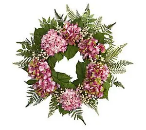NEARLY NATURAL 24' Hydrangea Berry Wreath By - One-color
