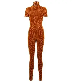 Alex Perry Benton Devoré Zebra-print Catsuit