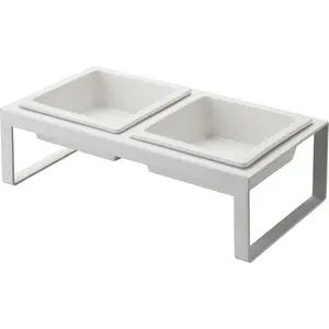 YAMAZAKI Pet Food Bowls & Stand - White