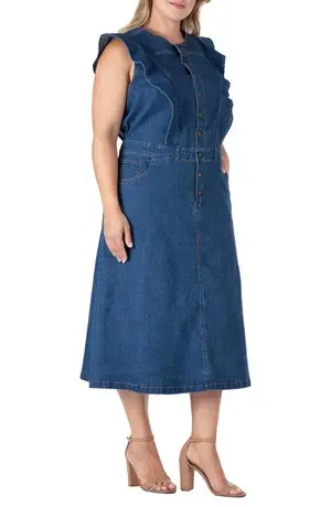 STANDARDS & PRACTICES Ruffle Sleeveless Denim Dress