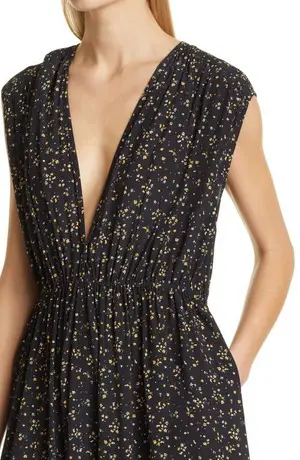 GANNI Ditsy Floral Plunge Neck Dress