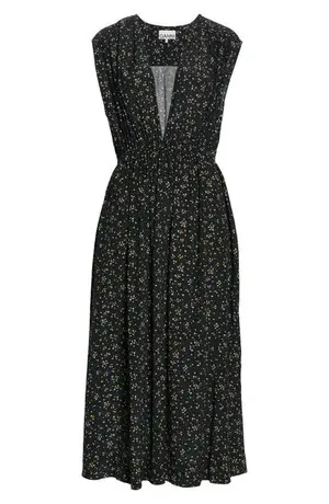GANNI Ditsy Floral Plunge Neck Dress