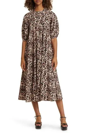 Asos Animal Print Cotton Trapeze Midi Dress