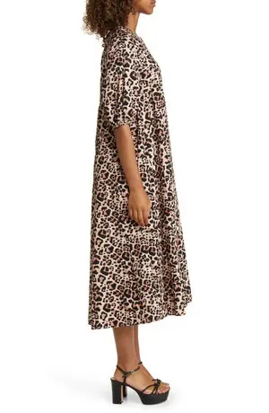 Asos Animal Print Cotton Trapeze Midi Dress