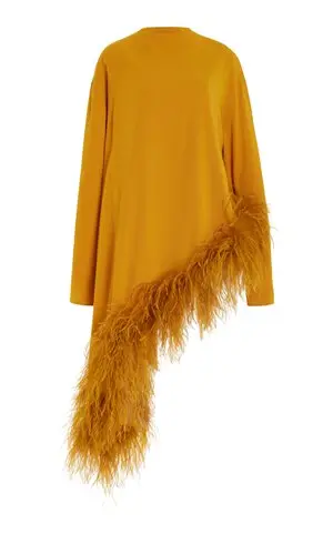 Lapointe Feather-trimmed Pebble Crepe Asymmetric Tunic
