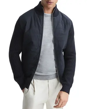 REISS Mixed Media Zip Jacket - Navy