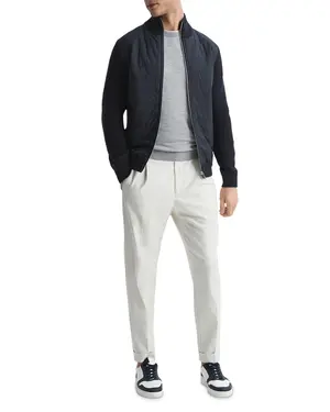REISS Mixed Media Zip Jacket - Navy
