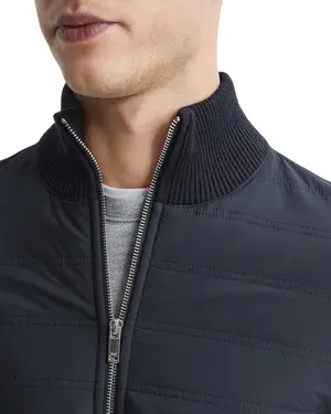 REISS Mixed Media Zip Jacket - Navy