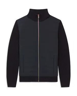 REISS Mixed Media Zip Jacket - Navy