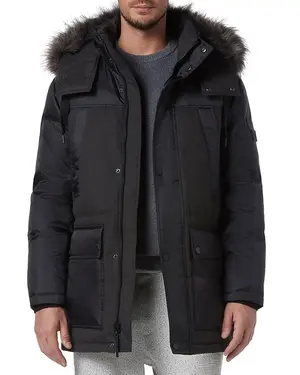 Andrew Marc Tripp Removable Faux Fur Hooded Parka - Black