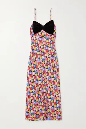 Rixo Leanna Bow-detailed Floral-print Woven Midi Dress Pink