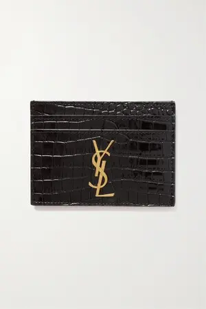 Saint Laurent Embellished Croc-effect Leather Cardholder - Black
