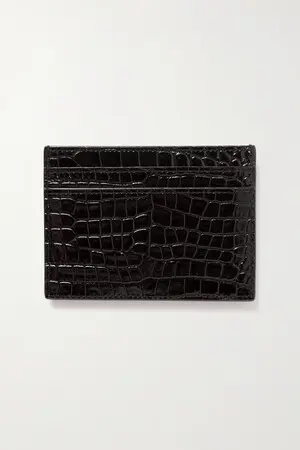 Saint Laurent Embellished Croc-effect Leather Cardholder