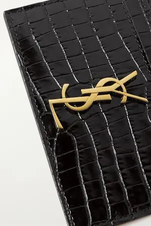 Saint Laurent Embellished Croc-effect Leather Cardholder