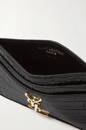 Saint Laurent Embellished Croc-effect Leather Cardholder