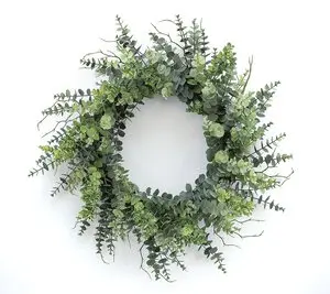 MELROSE Eucalyptus Leaf Wreath With Twig Accent S 29'd - One-color