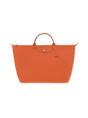 Longchamp Large Le Pliage Green Travel Bag - Carrot