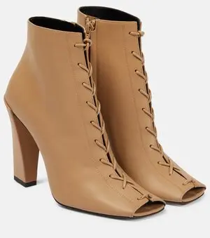 Victoria Beckham Reece Lace-up Leather Ankle Boots - Beige