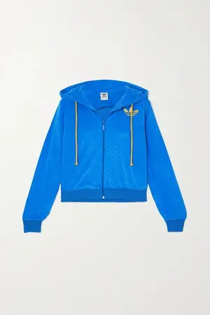 Adidas Adicolor Heritage Now Cropped Recycled Velour-jacquard Hoodie