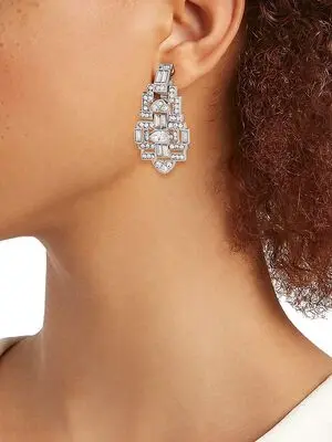 KENNETH JAY LANE Rhodium-plated & Glass Crystal Clip-on Earrings