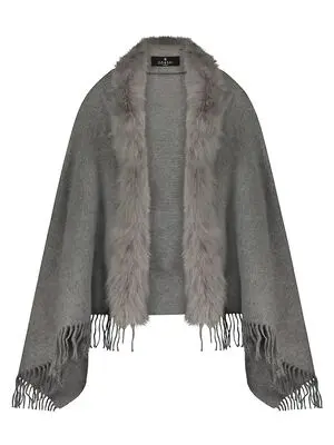 Gorski Cashmere Stole With Toscana Lamb Trim Light Gray