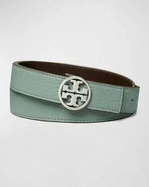 Tory Burch Miller Logo Reversible Belt Arctic Silver