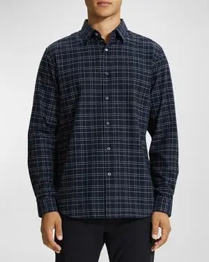 Theory Men's Irving Grid Check Sport Shirt - Baltic Multi