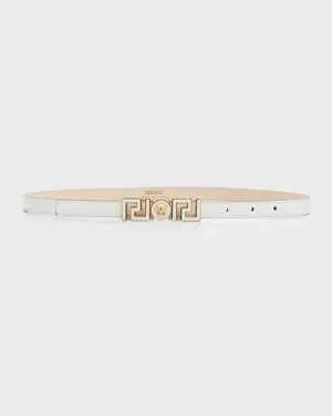 Versace Versace Greca Medusa Buckle Skinny Leather Belt - White Versace Gold