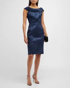 sachin and babi light blue dress Rickie Freeman For Teri Jon Portrait-Collar Textured Jacquard Dress In  Sapphire - 75% Off