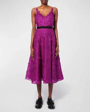fitted light purple prom dress Embroidered Jacquard Off-The-Shoulder Midi Dress, Black / 6 main image 1