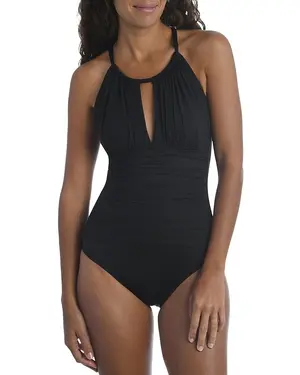 La Blanca Ruched Cutout One Piece Swimsuit - Black