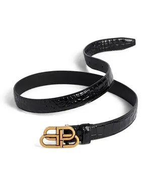 Balenciaga Bb Thin Leather Belt - Black