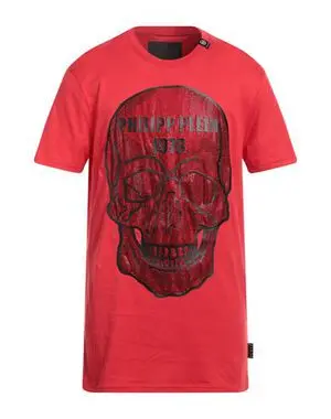 Philipp Plein Man T-shirt White Size Xl Cotton, Fiberglass Red