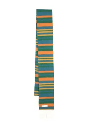 Marni Fringed Colour-block Scarf Green