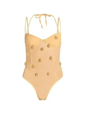 Jacquemus Women's Ilha Sheer Beaded Bodysuit - Light Orange  - Light Orange