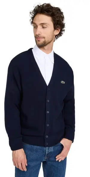 Lacoste Relaxed Fit Tone-on-tone Buttons Wool Cardigan