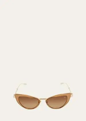 Valentino Garavani Valentino Garavani VIII Titanium & Acetate Cat-Eye Sunglasses Light Gold Crysta