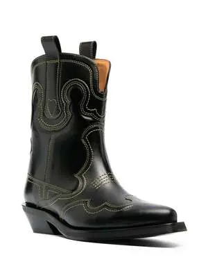 GANNI 35mm Western Leather Boots - Black