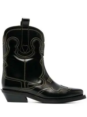 GANNI 35mm Western Leather Boots - Black