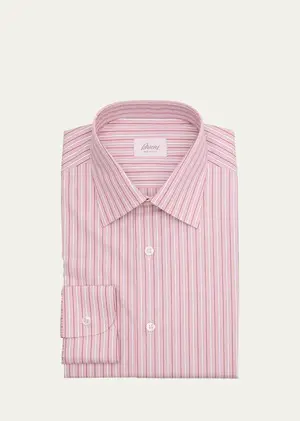Brioni Men's Cotton Stripe Dress Shirt White Pink