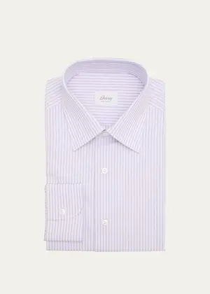 Brioni Men's Cotton Stripe Dress Shirt White Purp