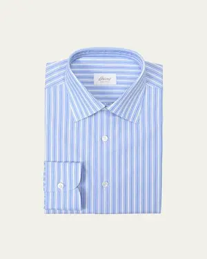 Brioni Men's Cotton Stripe Dress Shirt Whiteblue