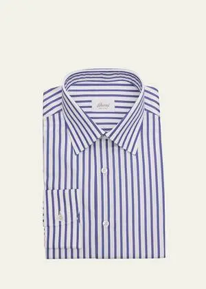 Brioni Men's Cotton Stripe Dress Shirt Whitenavy
