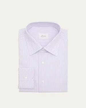 Brioni Men's Cotton Stripe Dress Shirt Whtpur