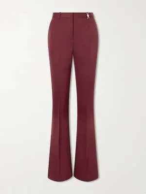 Versace Embellished Stretch-wool Flared Pants - Burgundy